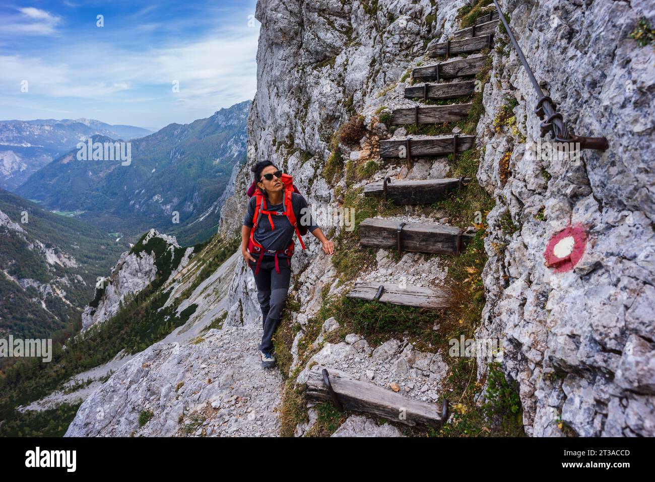 ascent to Kamniško Sedlo, equipped path, alps, Slovenia, Central Europe ...