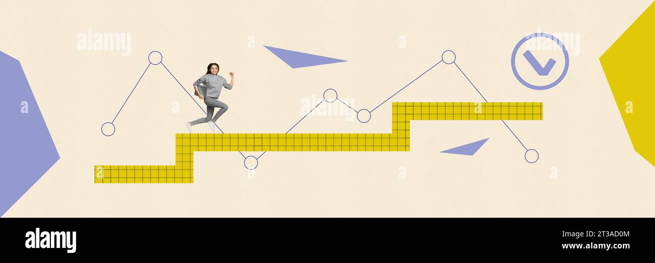 Collage panorama collection of running funny business worker girl stats ...