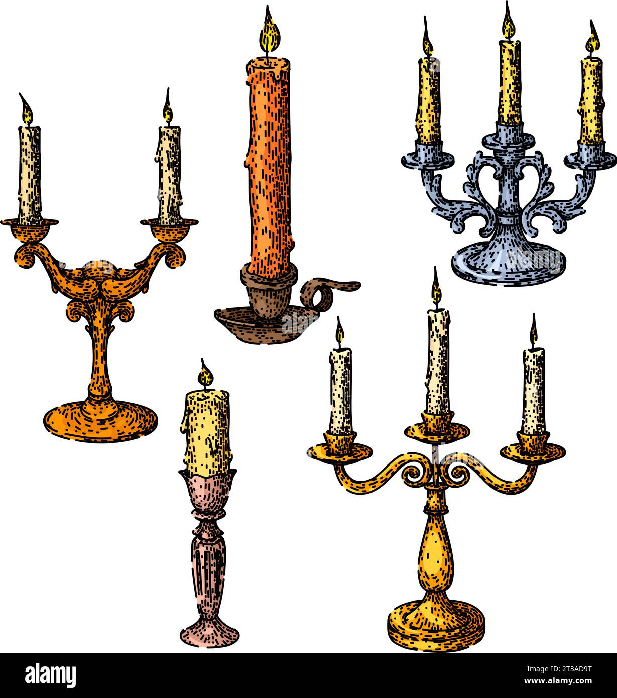 Candlestick Set Sketch Hand Drawn Vector Stock Vector Image And Art Alamy
