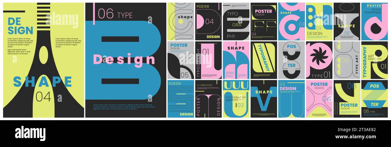 Posters or banners collection of brutalism modern font type. Aesthetics ...