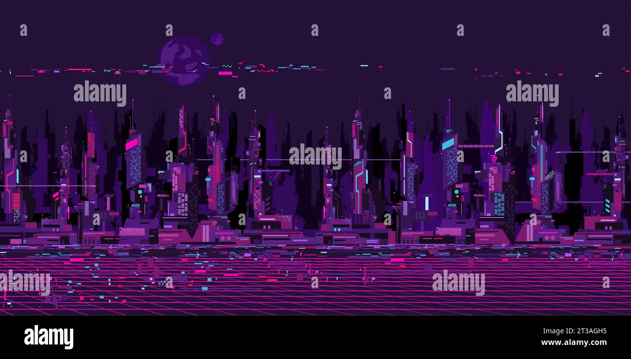 Colorful Abstract Futuristic Sci-fi Cyber Space City Landscape Vector ...