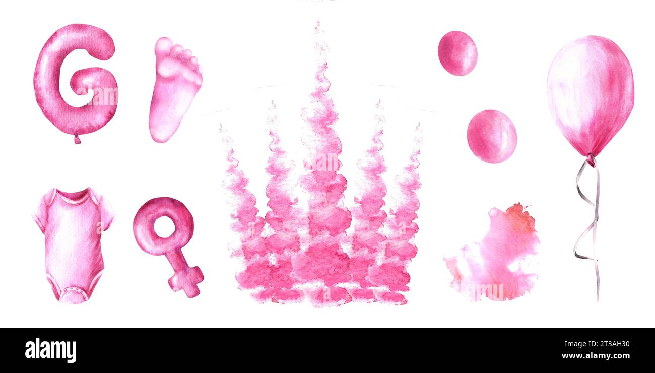 Newborn, gender reveal or birthday party Baby Girl clipart set. Air ...