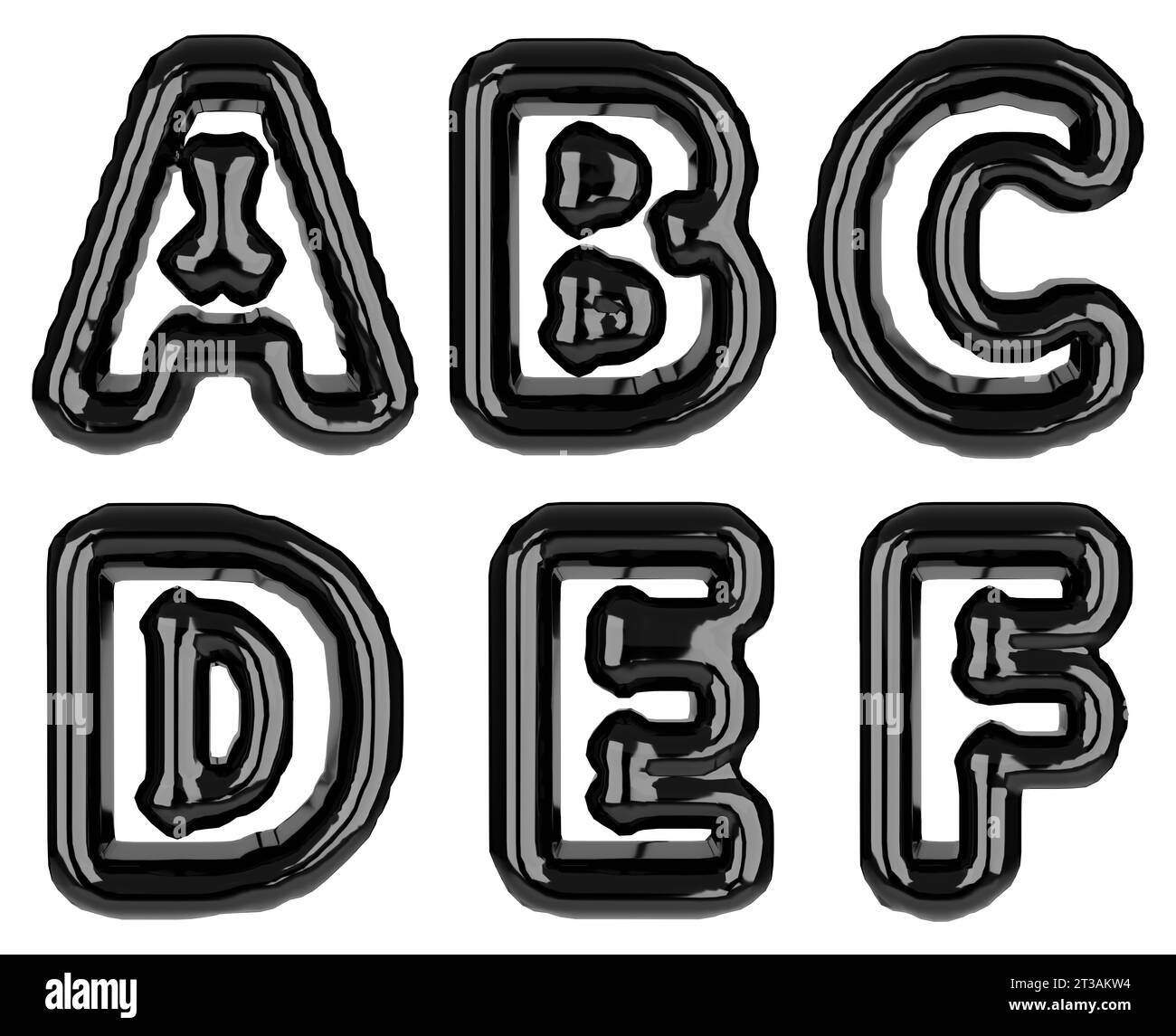 Glossy inflated black color letter A, B, C, D, E, F illustration. 3D ...