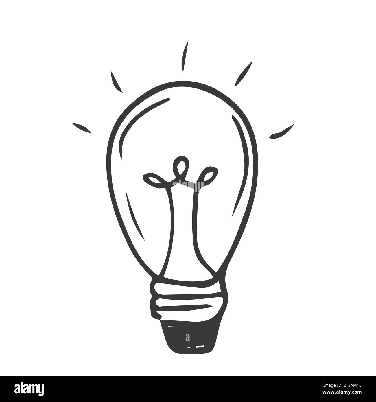 Doodle hand drawn shining yellow light bulb isolated on white Stock ...