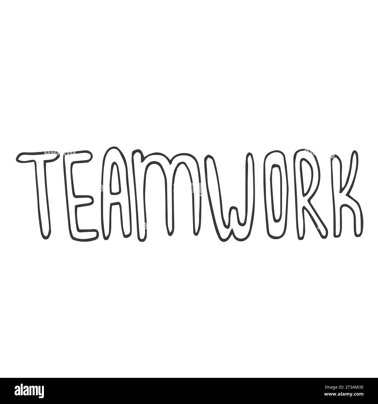 Sketch of working little people with big word Teamwork. Doodle cute ...