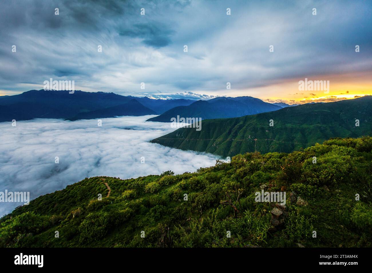 beautiful view of the landscape above the clouds and the warm sun ...