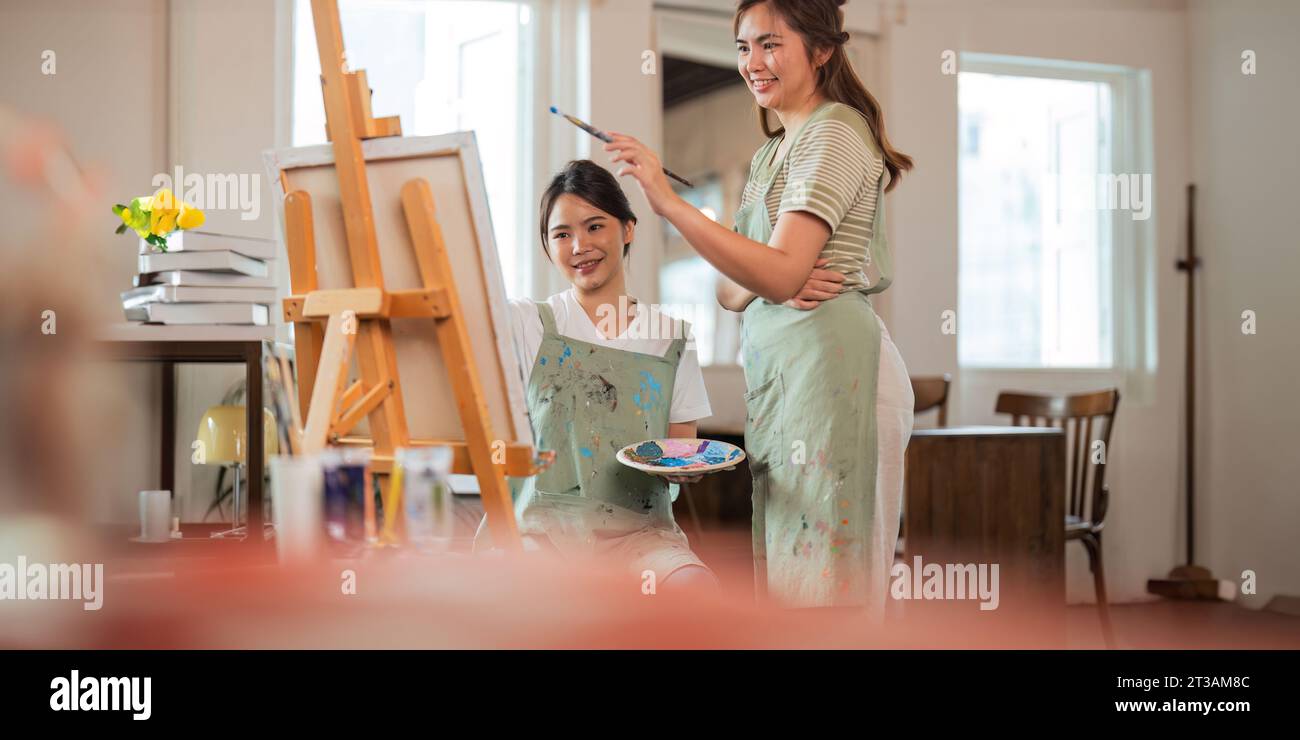 two talented Female Artist Working on a artist lifestyle. painting ...