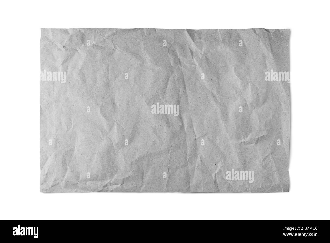 Gray crumpled rectangle sheet of paper with smooth edge isolated on ...