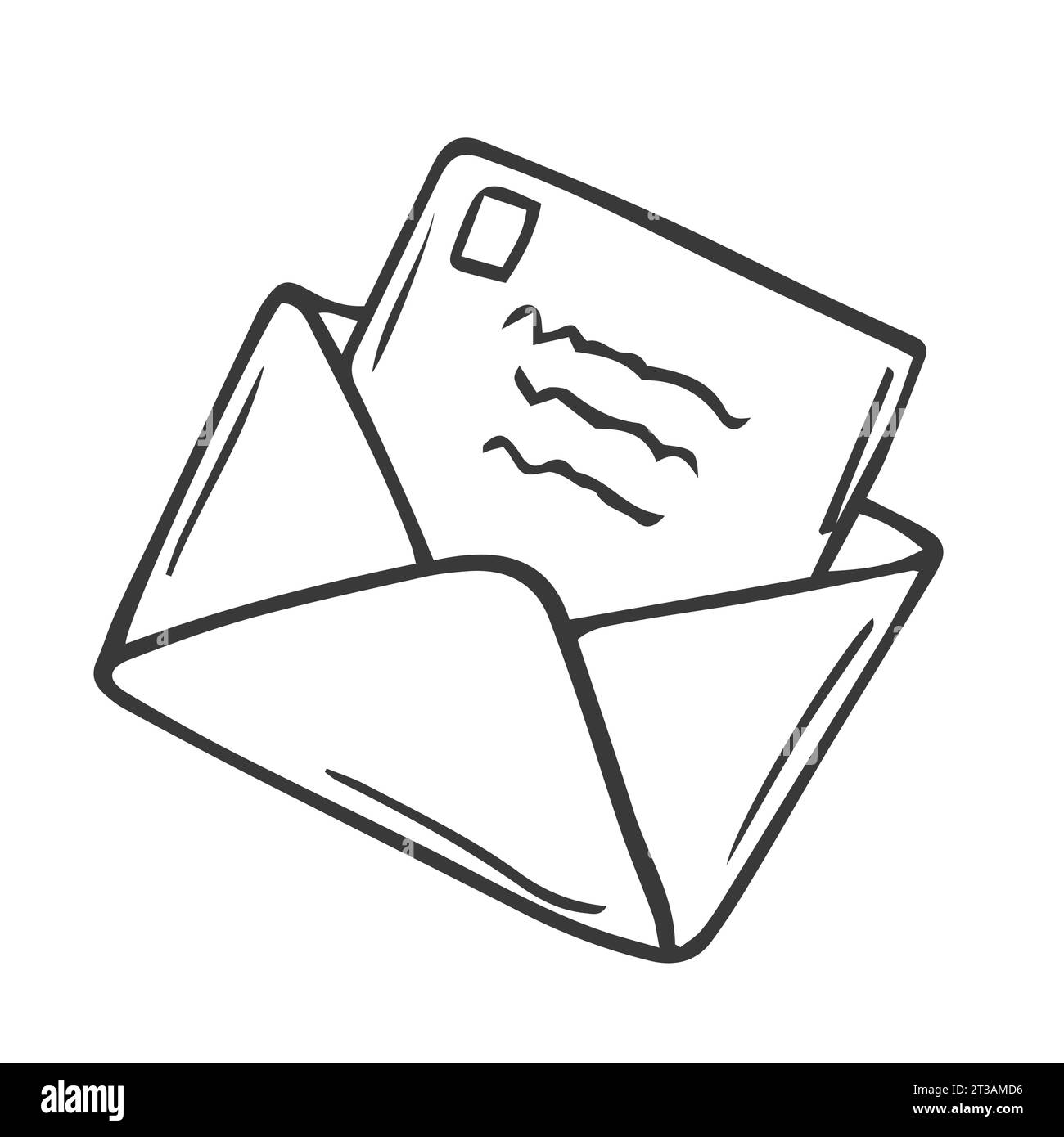 Vector illustration. Hand drawn doodle of opened envelope. Incoming ...