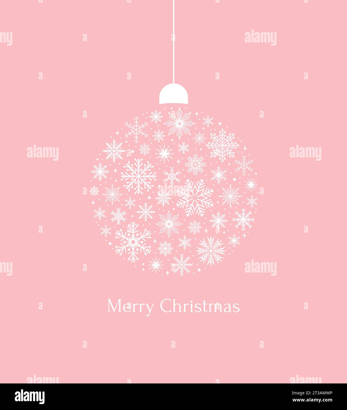 Merry Christmas Greeting Card Christmas Ball Made Of White Snowflakes