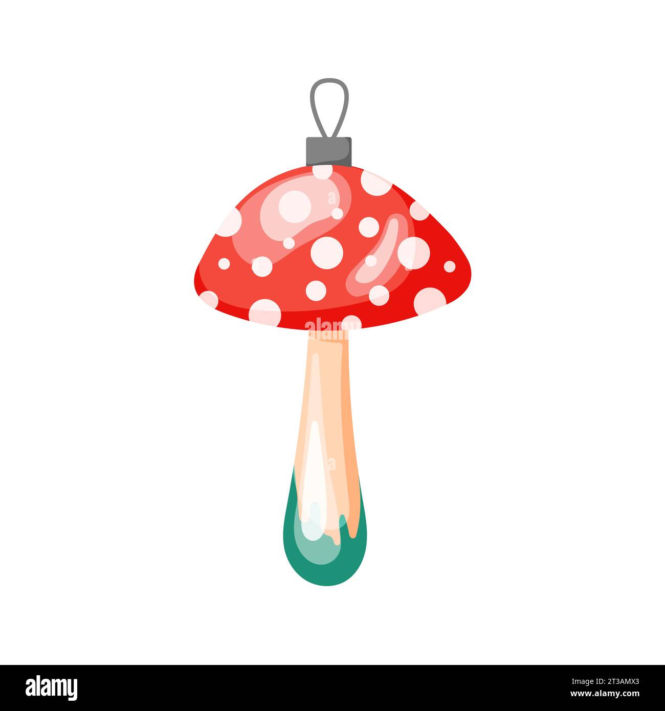 Christmas Tree Toy In Shape Of Fly Agaric On Rope Cartoon Style