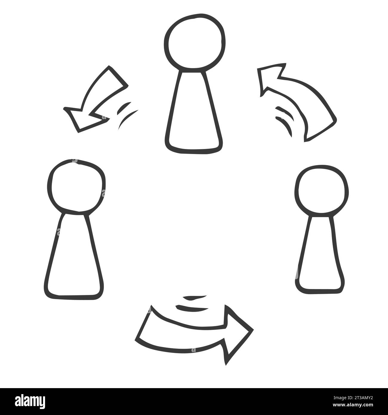 People Connection Social Network Link Teamwork Hand Drawn Icon Doodle Sketch Vector Stock