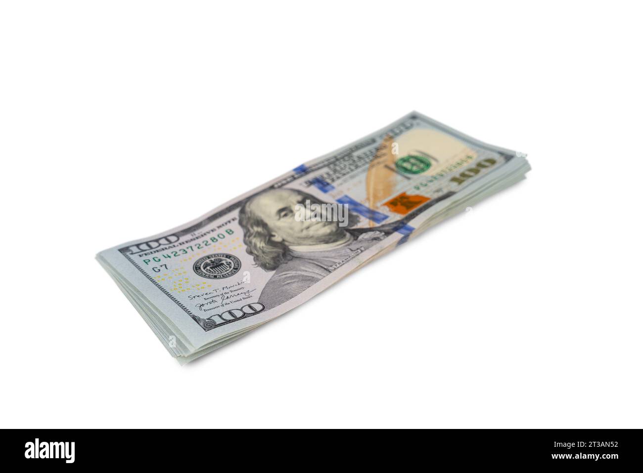 Pile of new design US dollar bills isolated on white background ...