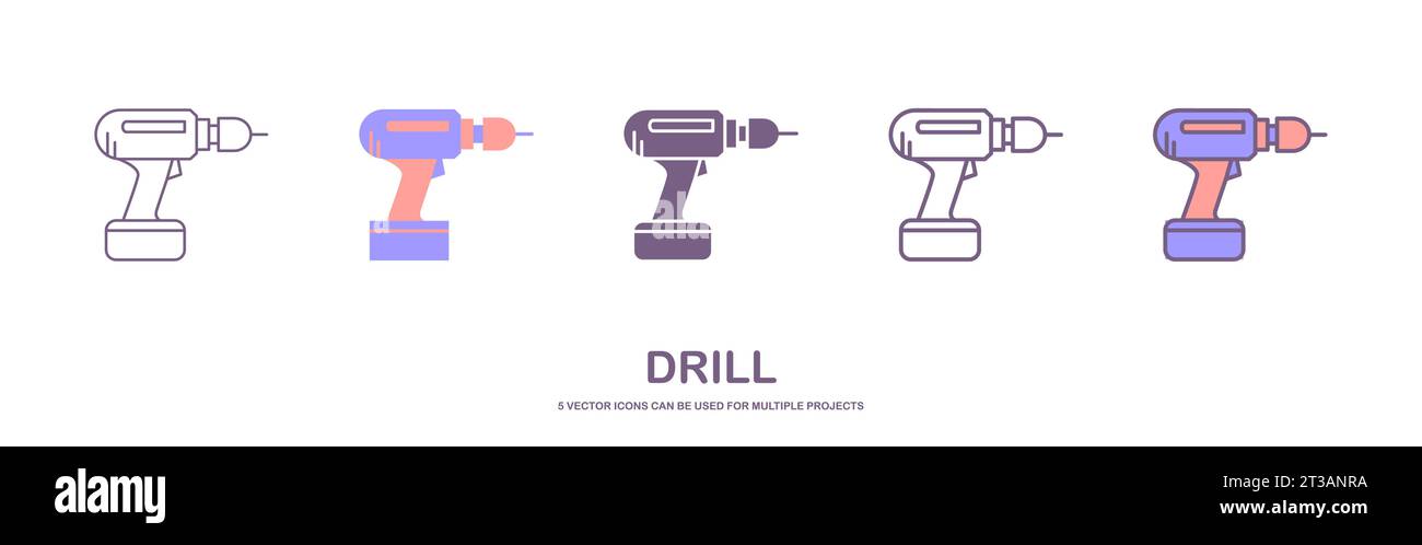 Set of hand drill icon with 5 different style. Drill machine icon for handyman concept ...