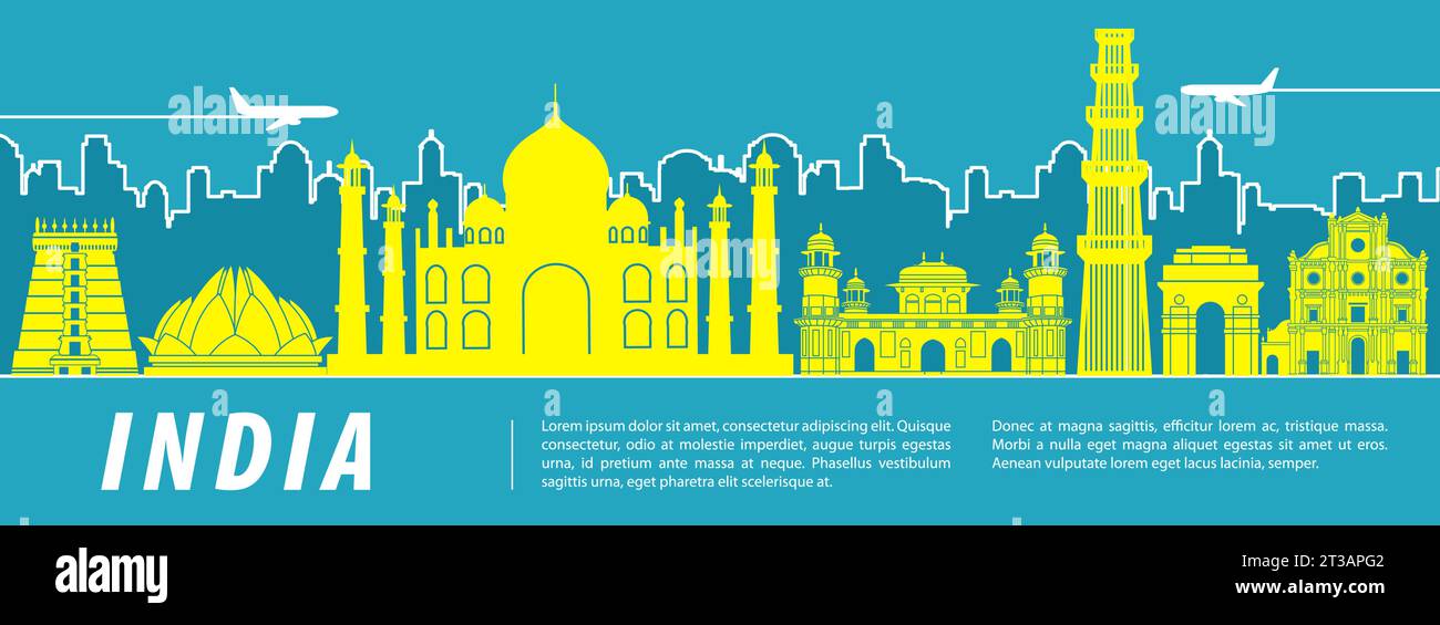 India famous landmarks by silhouette style,vector illustration Stock ...