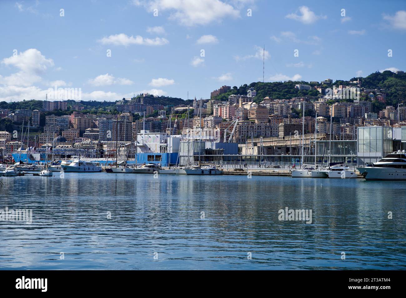 Beautiful bay of Old City Port. Ships, yachts and boats in a Genovese ...