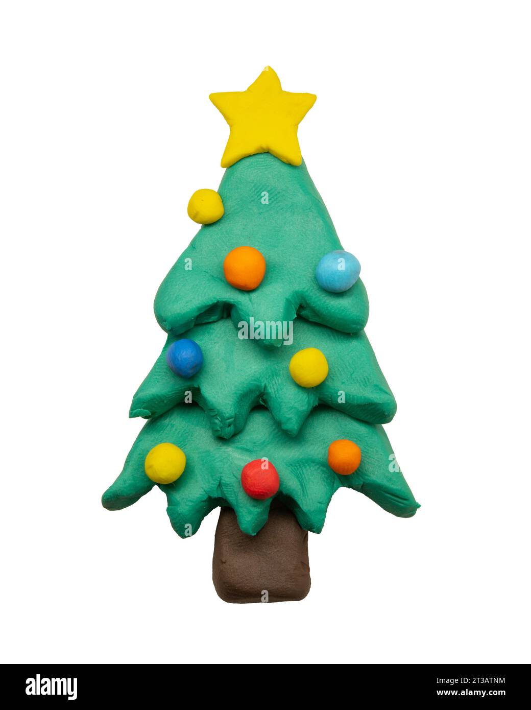 Christmas tree sculpted from modeling clay on white background with ...