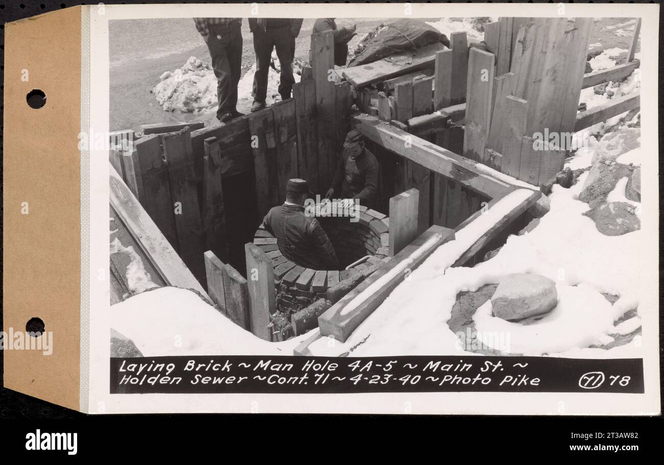 Contract No. 71, WPA Sewer Construction, Holden, laying brick, manhole ...