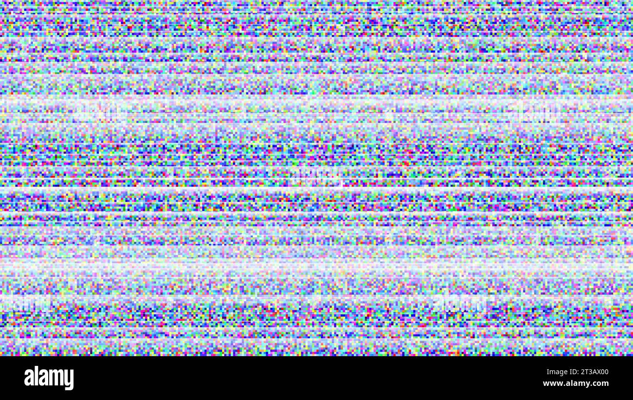 Glitch or static noise texture with white stripes and colored pixels. No signal or TV broadcast ...