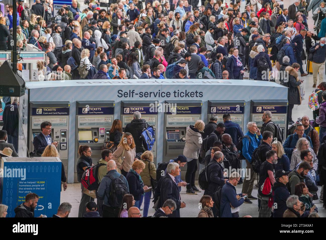 London , UK 24 October 2023. Passengers at Waterloo station face severe delays with train ...