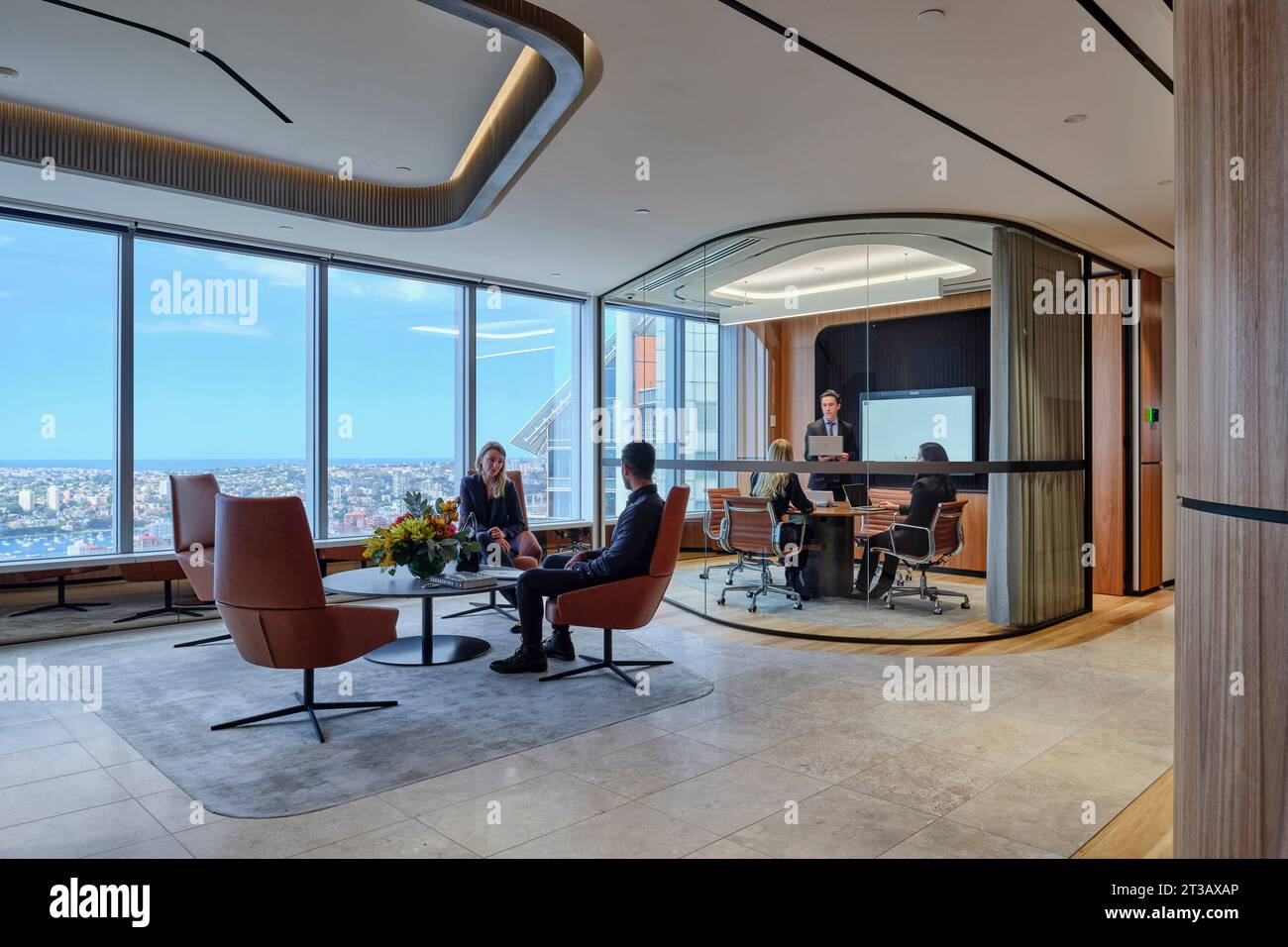 Reception waiting area and adjoining meeting room. One Farrer, Sydney ...