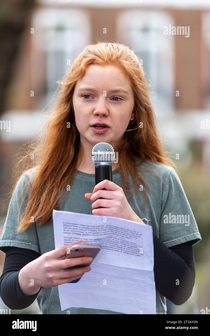 Bella Lack, young activist, speaking at a stop trophy hunting and ivory ...