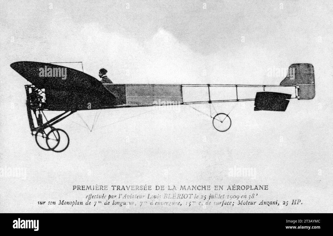 Photography , The aviator Louis Bleriot on his monoplane making the ...