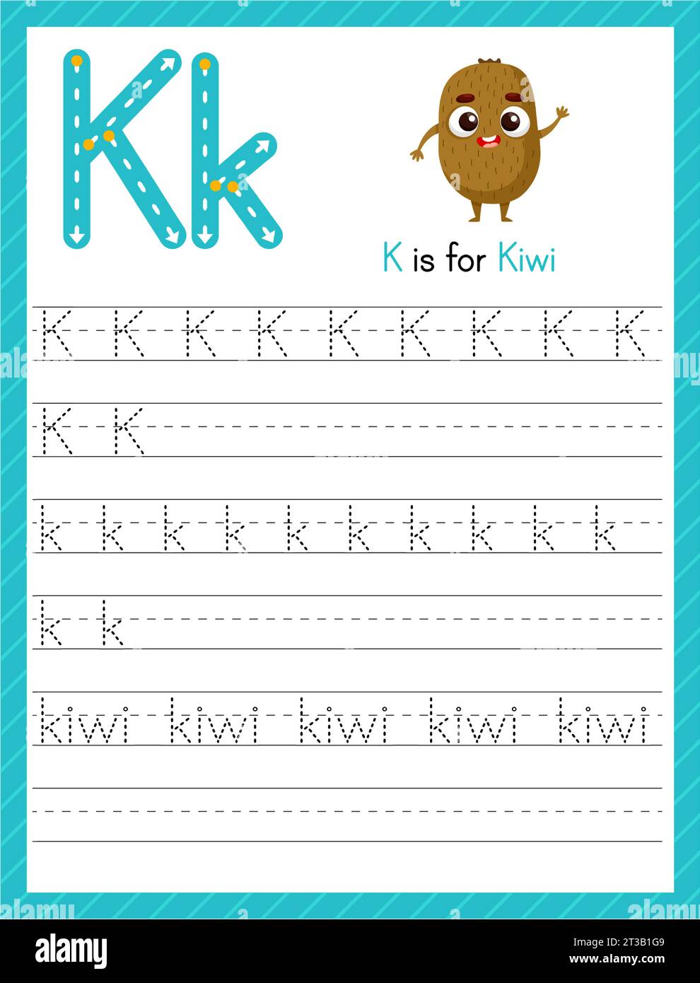 Trace letter K uppercase and lowercase. Alphabet tracing practice ...