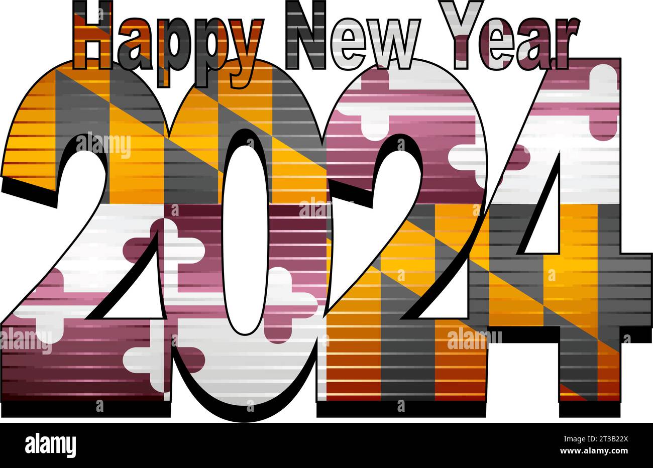 Happy New Year 2024 with Maryland flag inside - Illustration, 2024 HAPPY NEW YEAR NUMERALS Stock ...