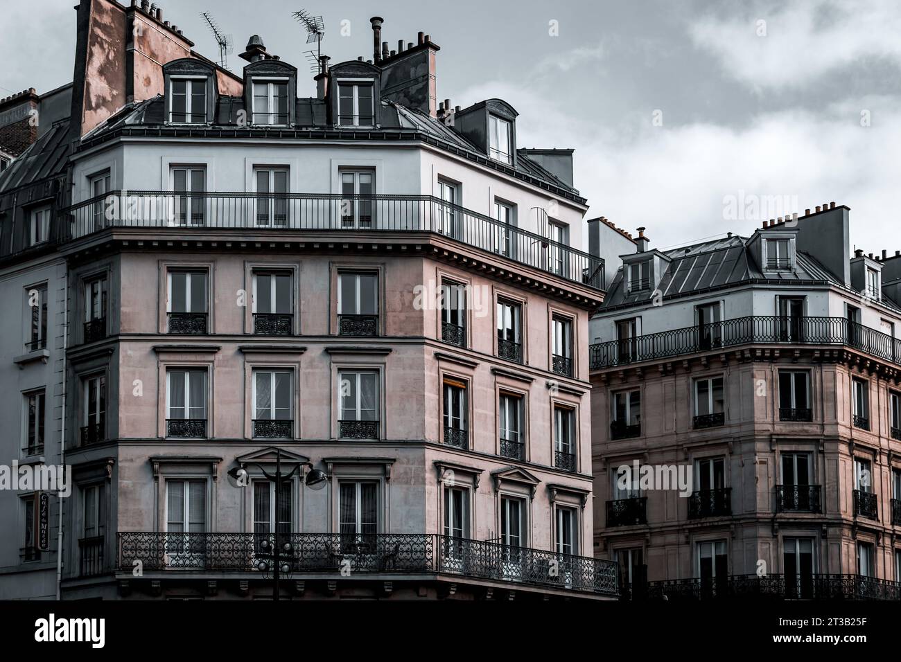 Paris architecture, duel-toned filter. Traditional Haussmann style of ...