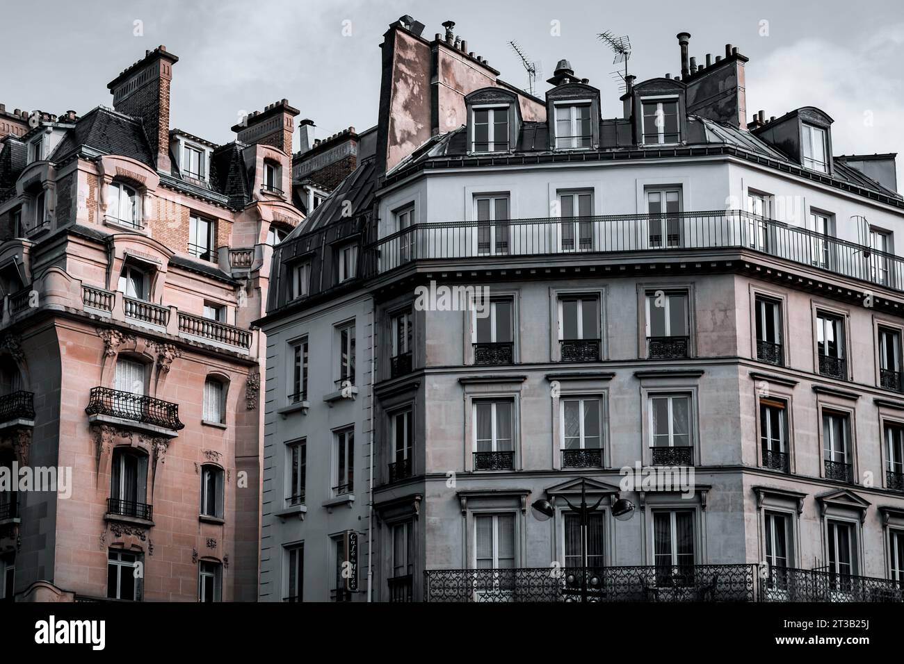 Paris architecture, duel-toned filter. Traditional Haussmann style of ...