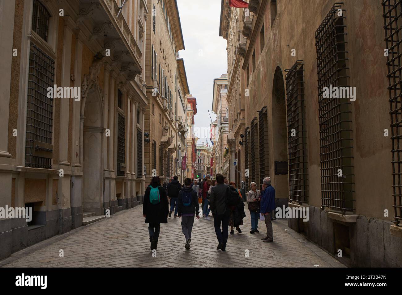 Tourist visiting Via Giuseppe Garibaldi in Genova. GENOA - 1 MAY,2019 ...