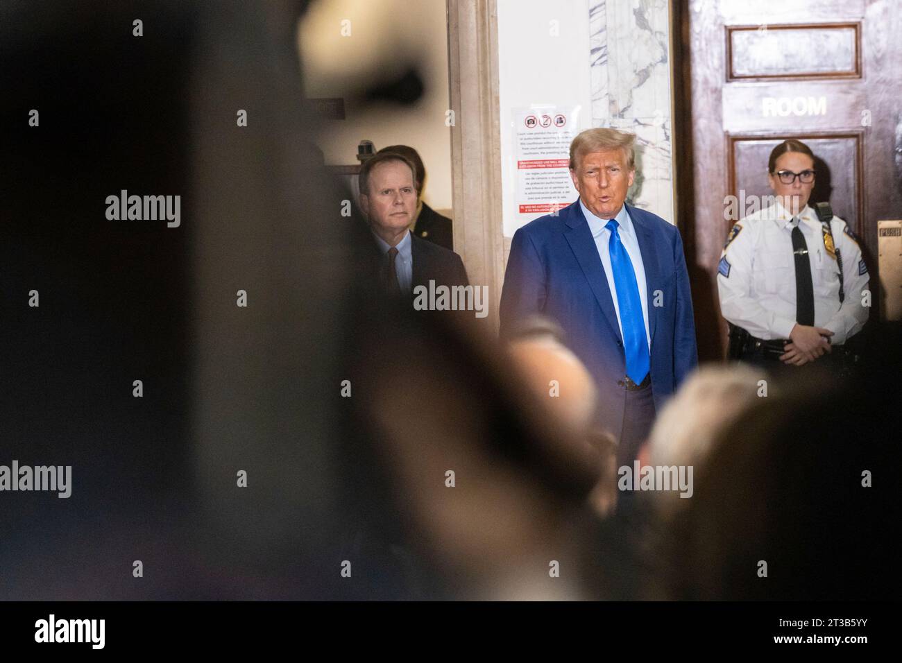Former President Donald Trump arrives to his civil business fraud trial ...