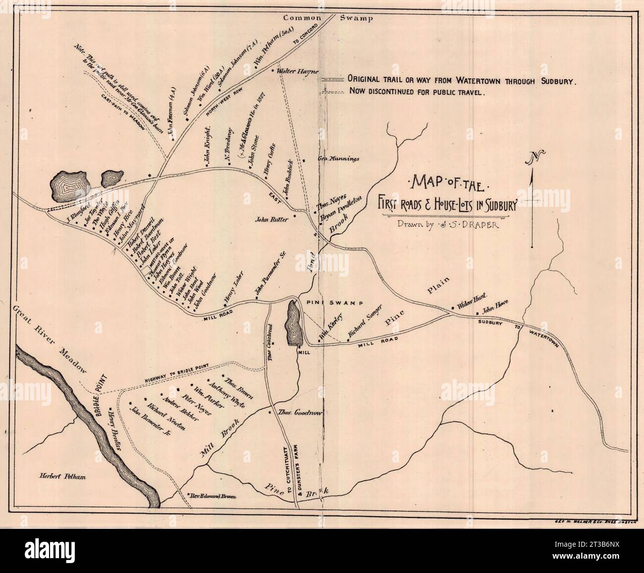 Map of the first roads & house lots in Sudbury Stock Photo - Alamy