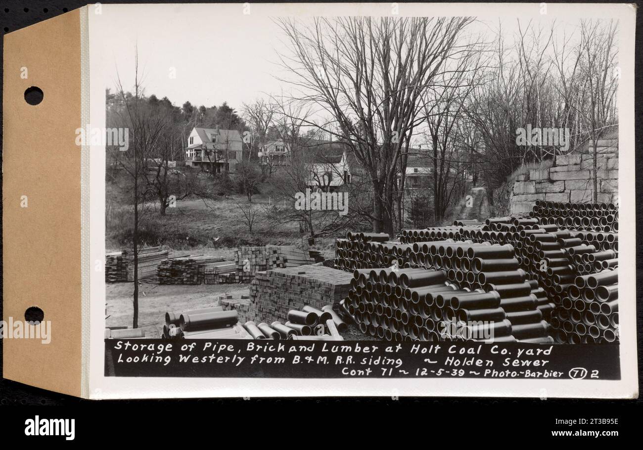Contract No. 71, WPA Sewer Construction, Holden, storage of pipe, brick ...