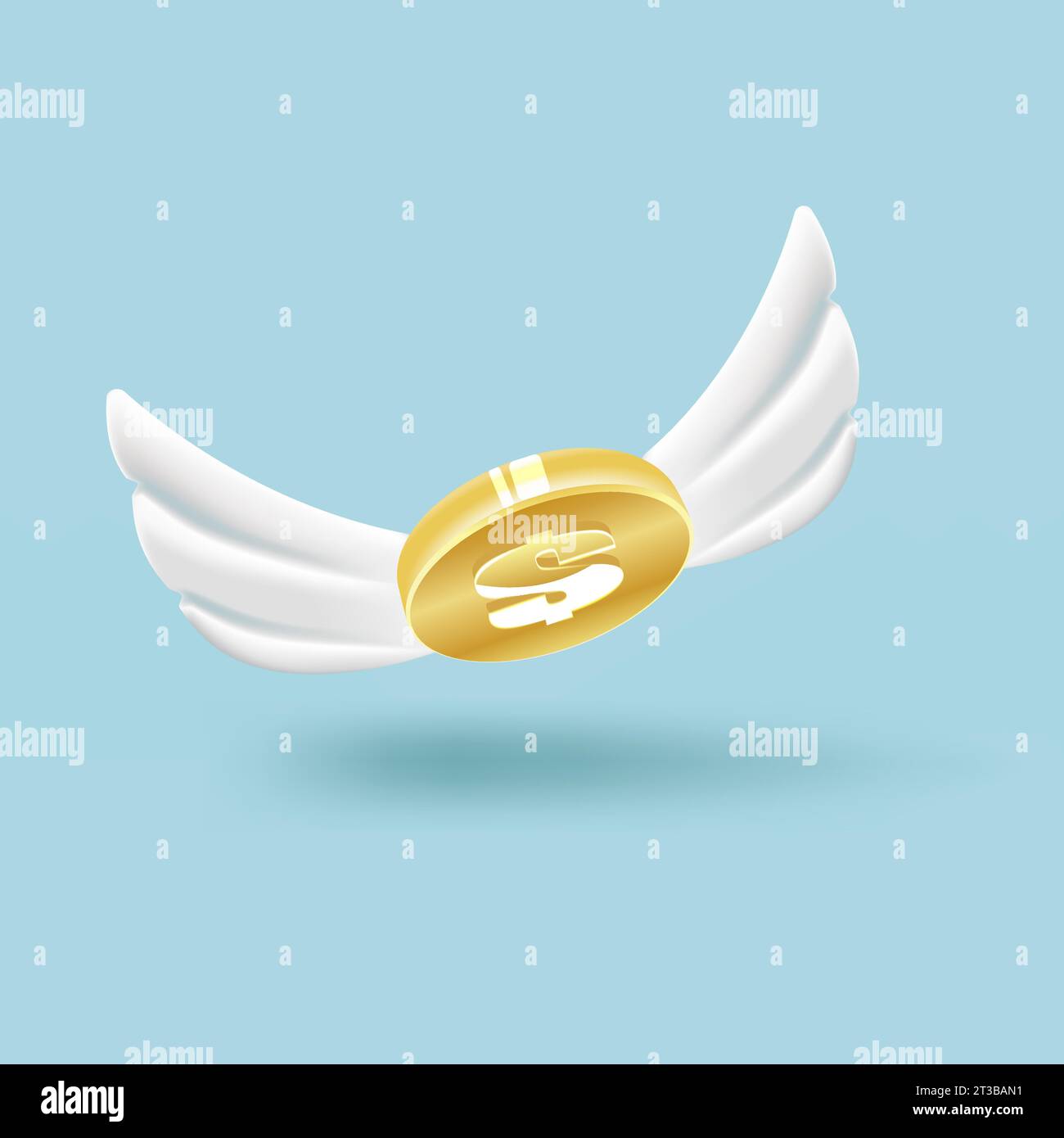 3d flying golden coin with wings isolated on a white background. Vector ...