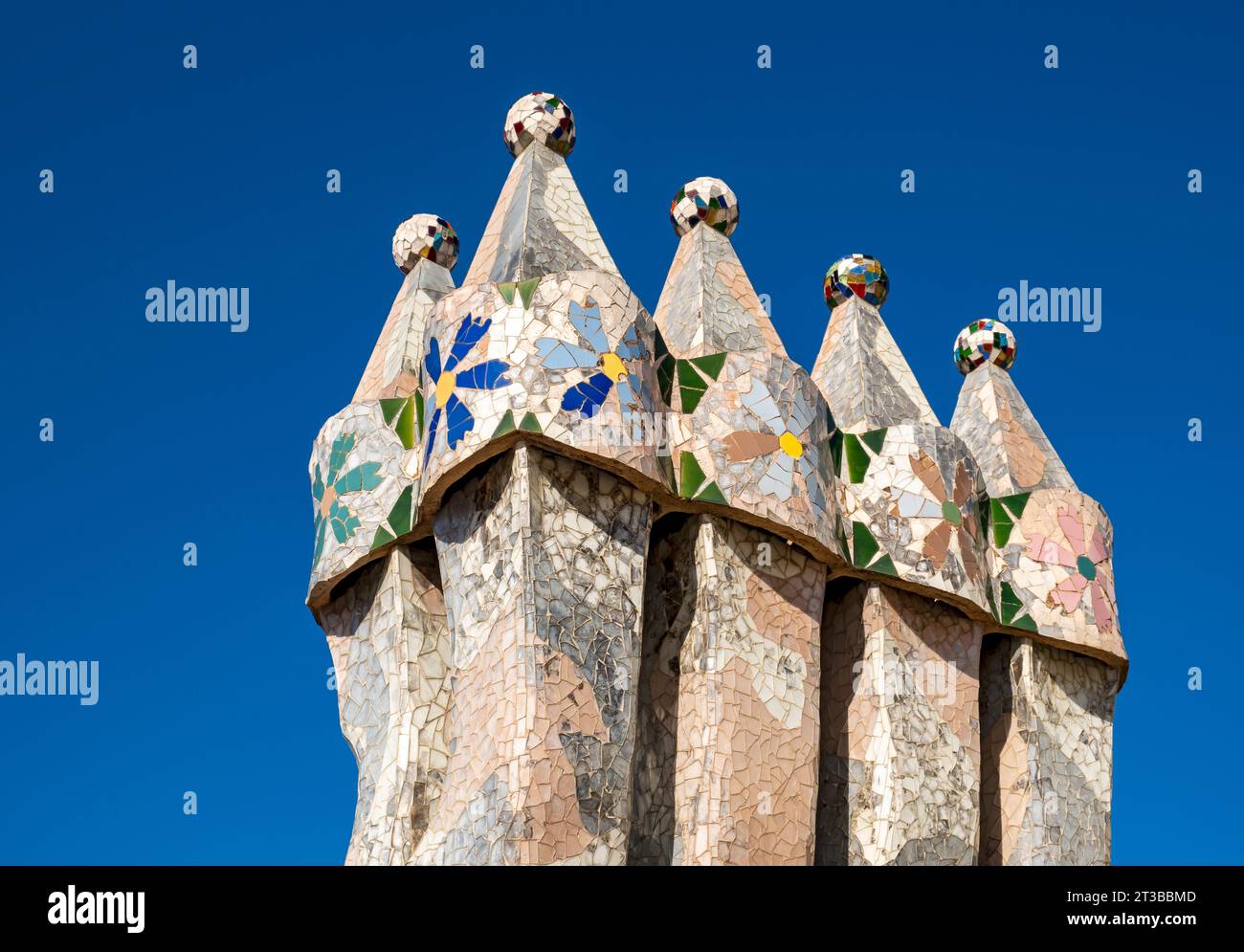 Chimney stacks on the roof of Casa Batllo by Antoni Gaudi, Barcelona ...