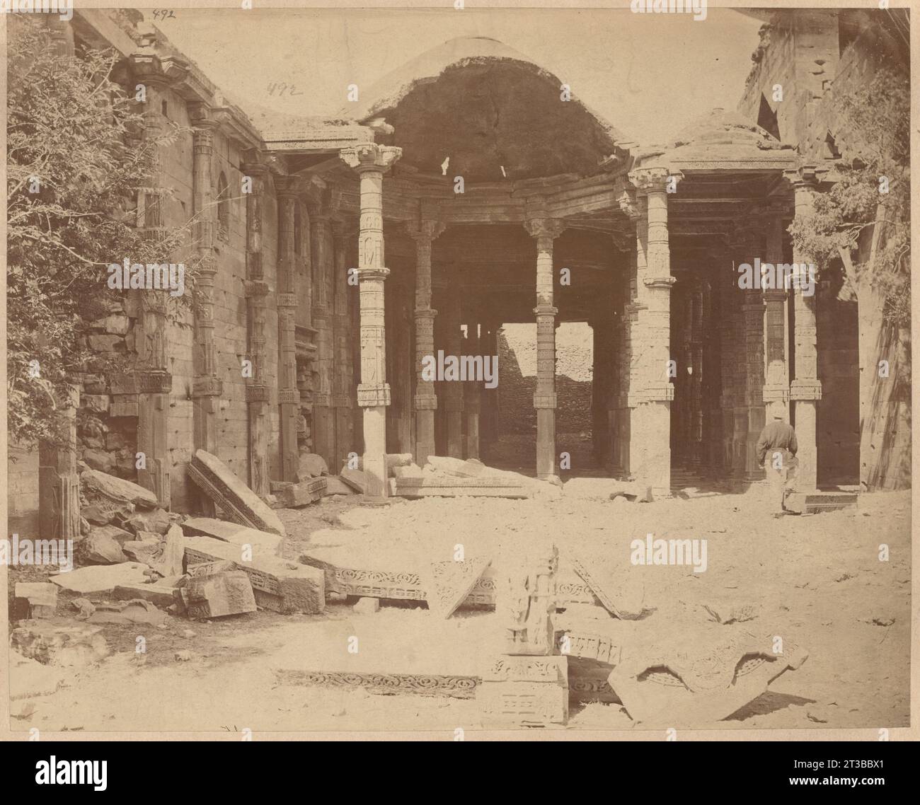 View of pillared hall with partially collapsed dome, Adhai Din Ka ...