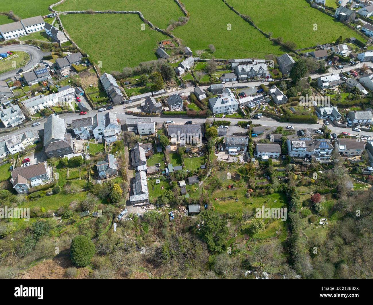 Aerial view of St.Breward village, Bodmin, Cornwall UK Stock Photo - Alamy