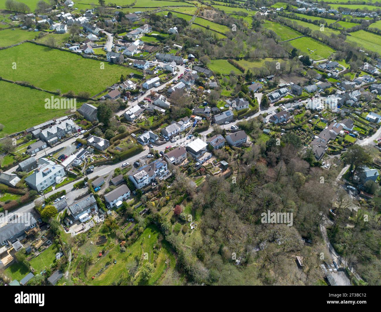 Aerial view of St.Breward village, Bodmin, Cornwall UK Stock Photo - Alamy