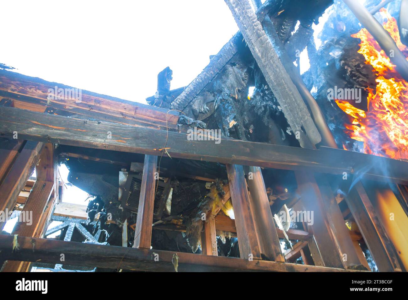 Burning house fully engulfed structure completely destroyed by fire ...