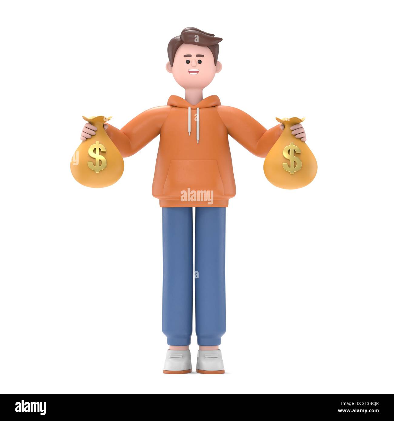 3D illustration of male guy Qadir standing holding and hugging in his ...