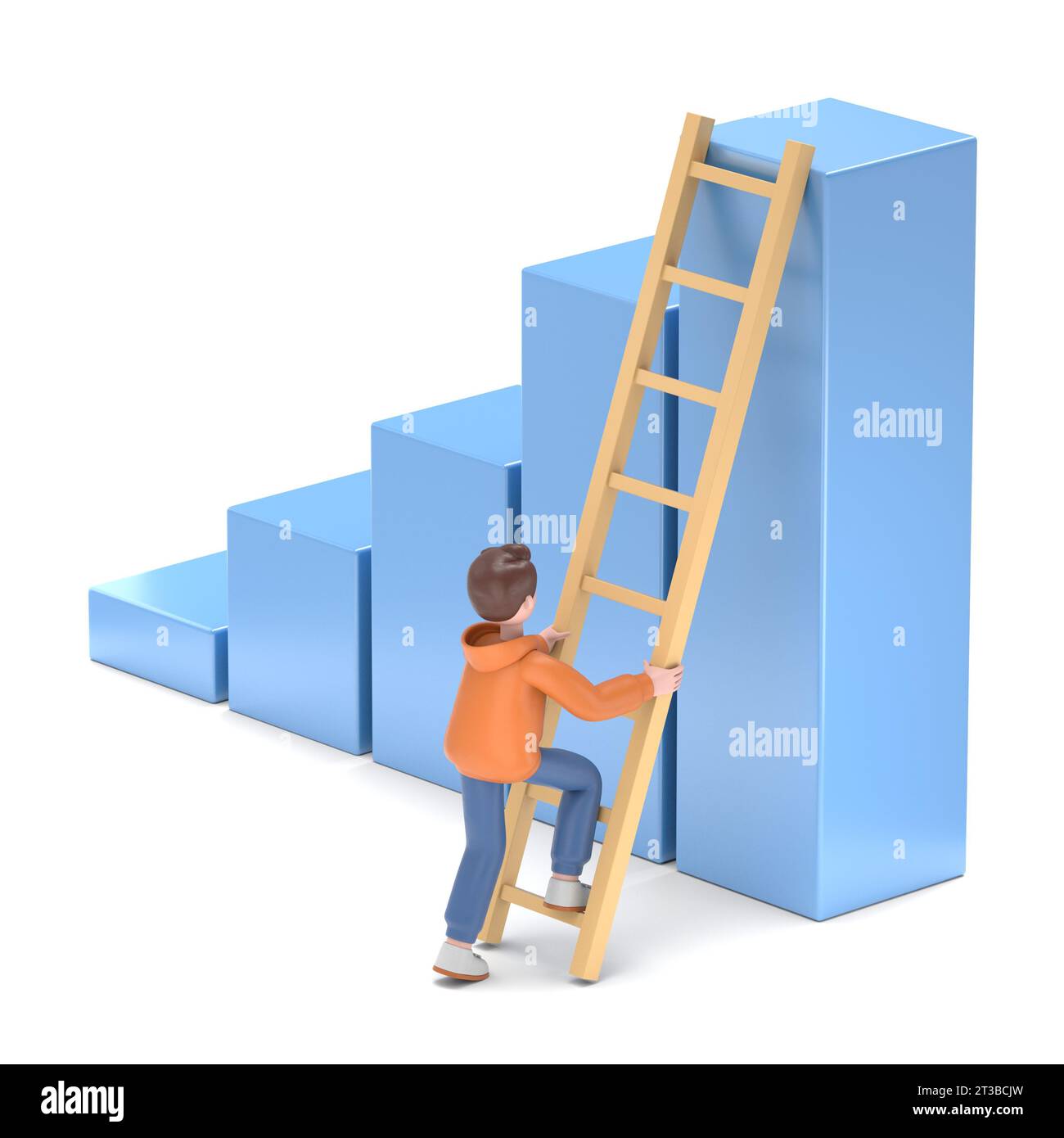3D illustration of male guy Qadir climbing on the top of column diagram ...