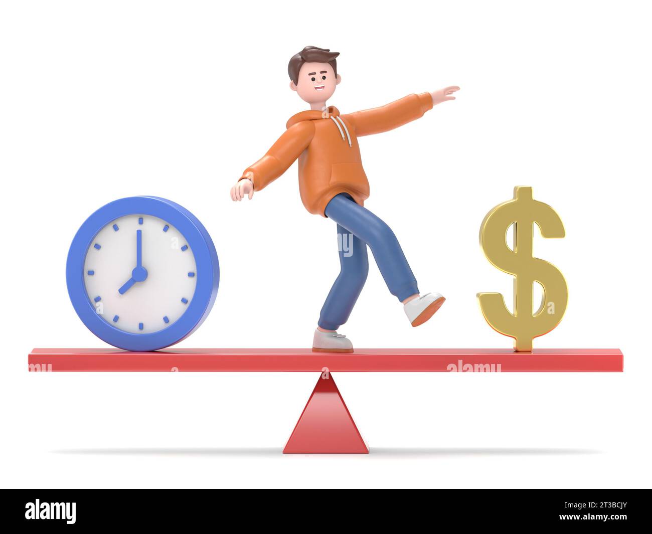 3D illustration of male guy Qadir catches a balance between money and ...