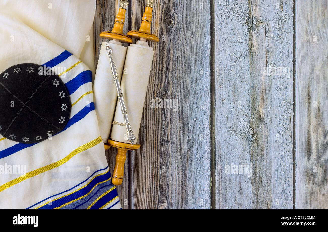 Jewish traditions it torah parchment scroll pray shawl tallit kippah in ...