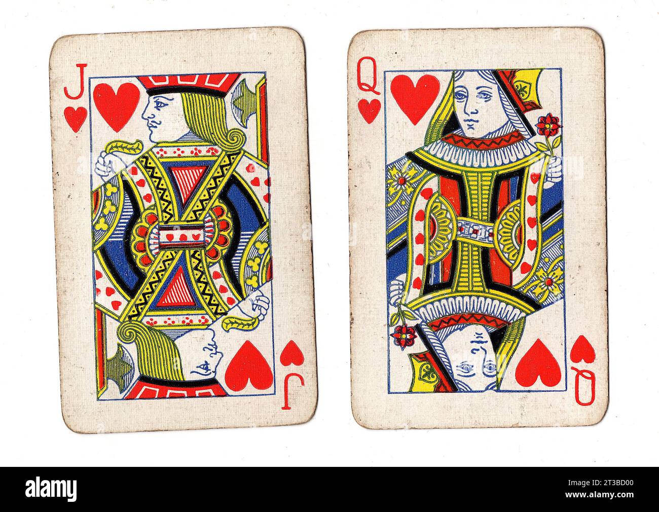 A pair of vintage pontoon (blackjack) playing cards isolated on a white ...