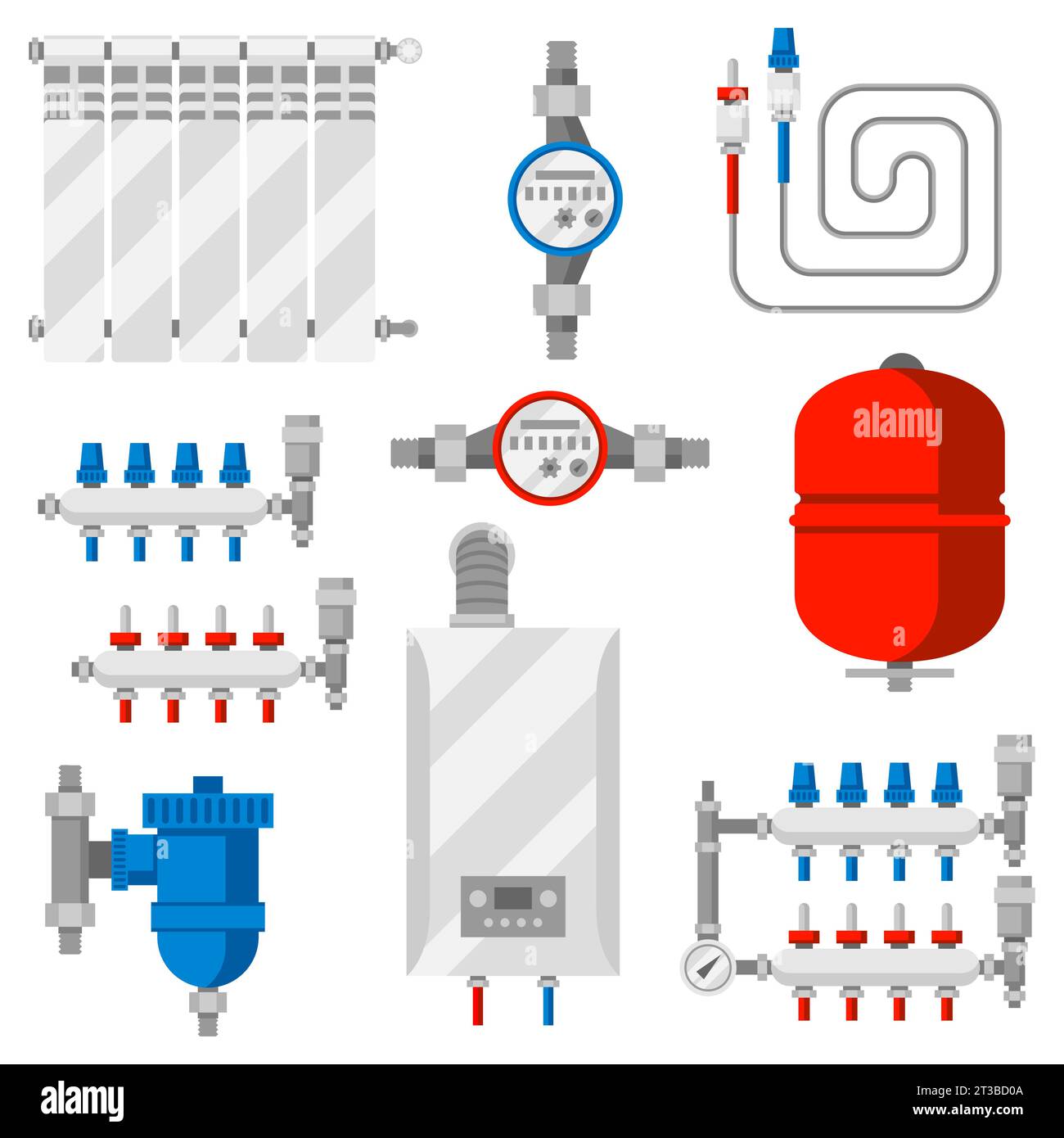 Set of objects for heating. Industrial image of plumbing objects Stock ...