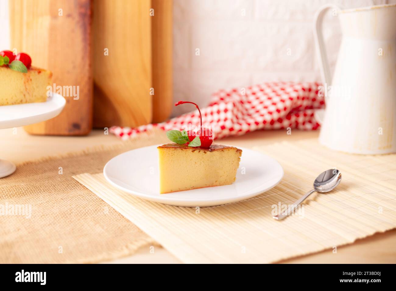 Slice of homemade flan dessert, also known as creme caramel, caramel ...