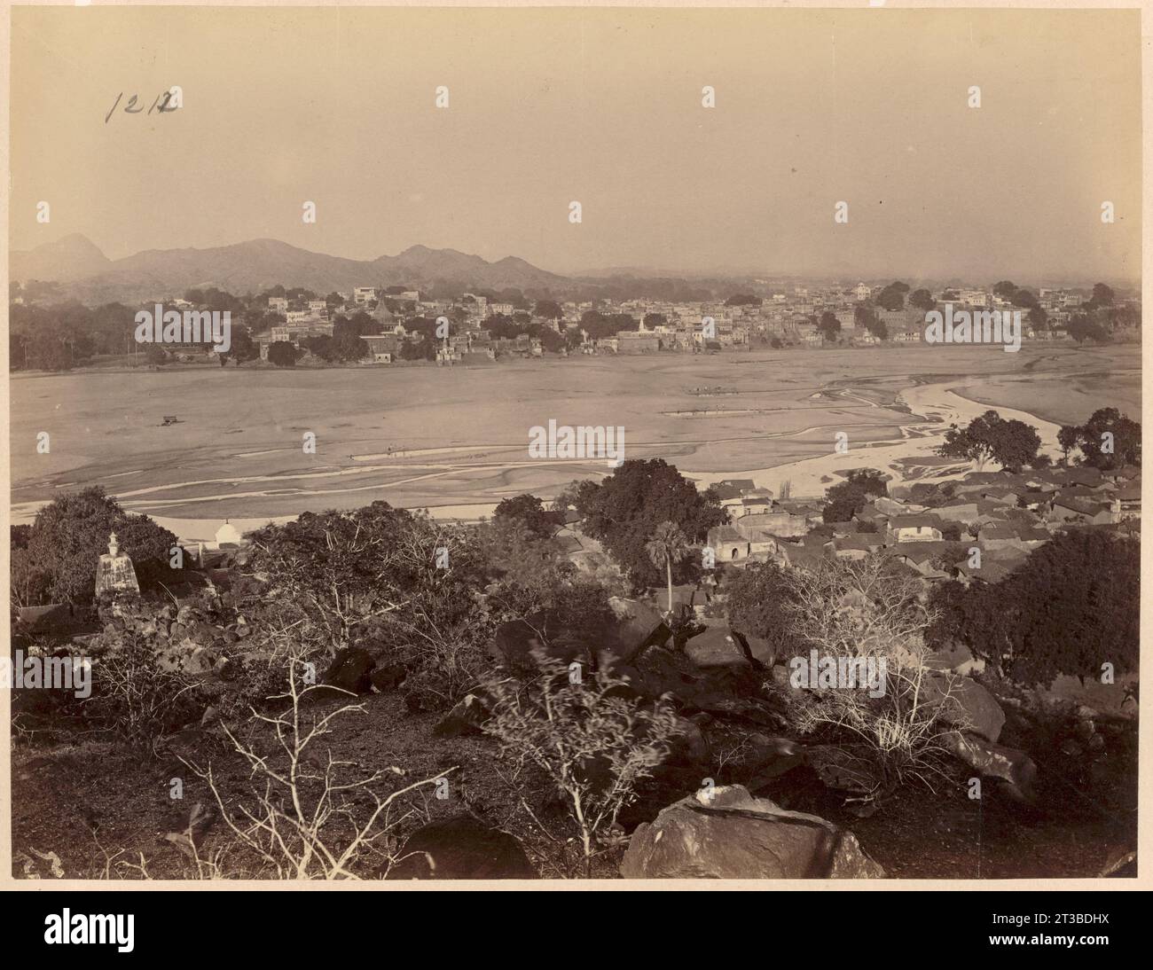 View from the village of Selempur across the Falgu River to Gaya, India ...