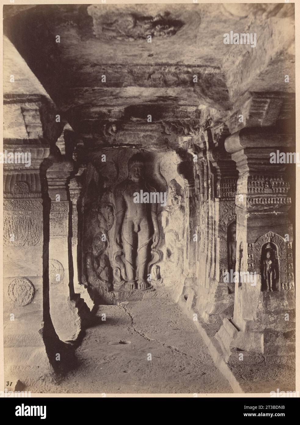 Sculptured figure of Gautama Rsi in verandah of Cave IV, Badami ...